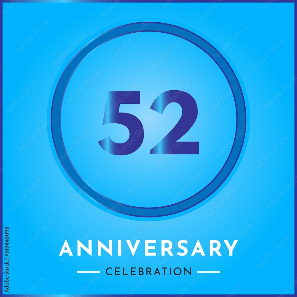 52 years anniversary celebration with circle frame isolated on sky blue ...