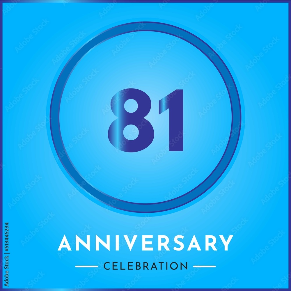 81 years anniversary celebration with circle frame isolated on sky blue ...