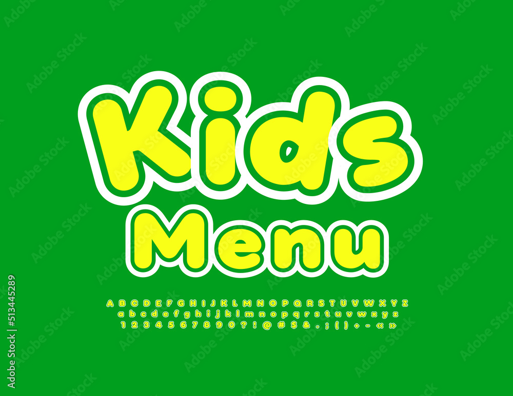 Vector bright banner Kids Menu. Modern Creative Alphabet Letters ...