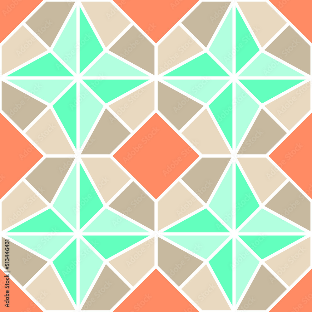 Pale blue star and pastel colored octagon shapes repeating geometric ...