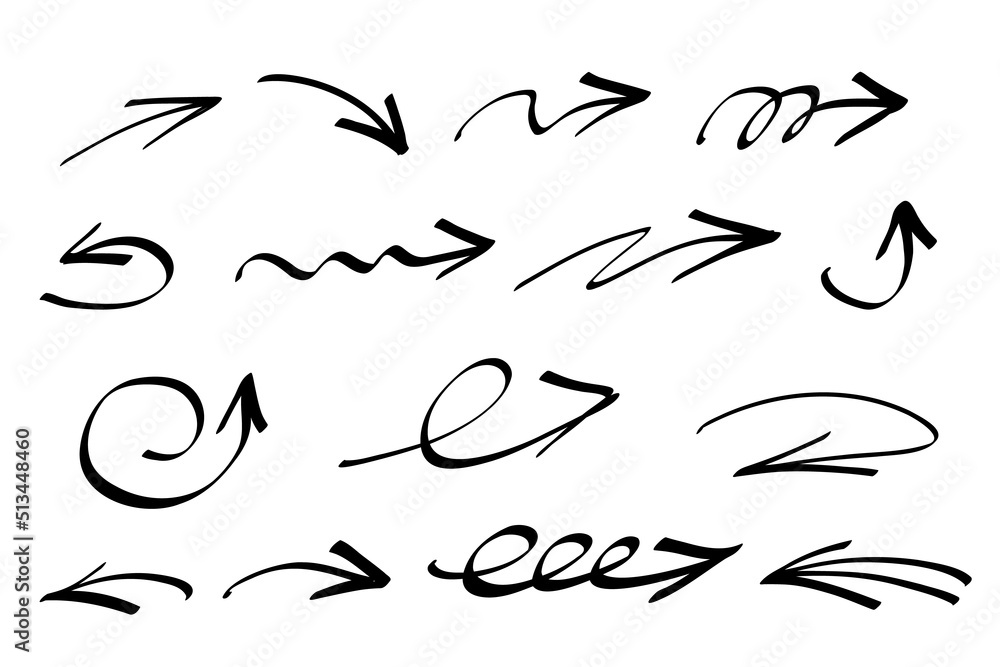 Sketch brush marker arrows, underline, lines, emphasis, waves set. Hand ...