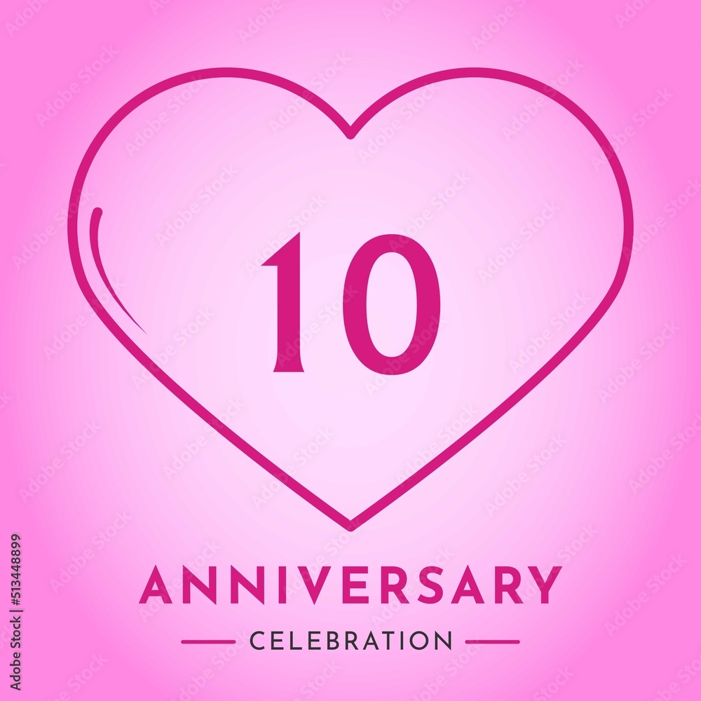 10 years anniversary celebration with heart isolated on pink background ...