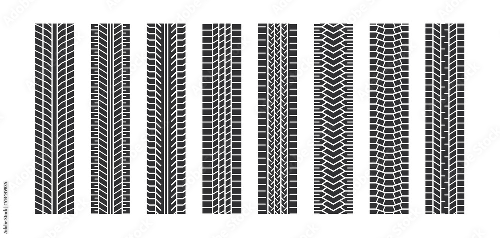 Auto tire tread seamless elements. Car tire patterns, wheel tyre tread ...