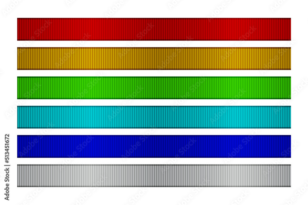 Ribbons set with grosgrain texture and different colors, 3d realistic ...