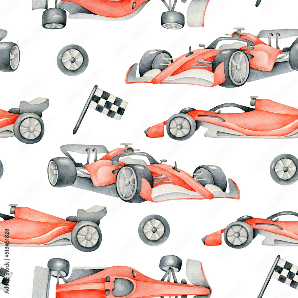 Set of sport cars. Car pattern.Formula one.Red cars.Kids print Stock ...