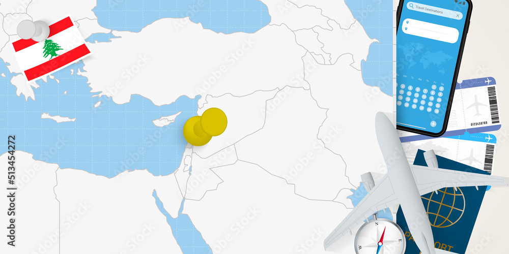 Vetor de Travel to Lebanon concept, map with pin on map of Lebanon ...