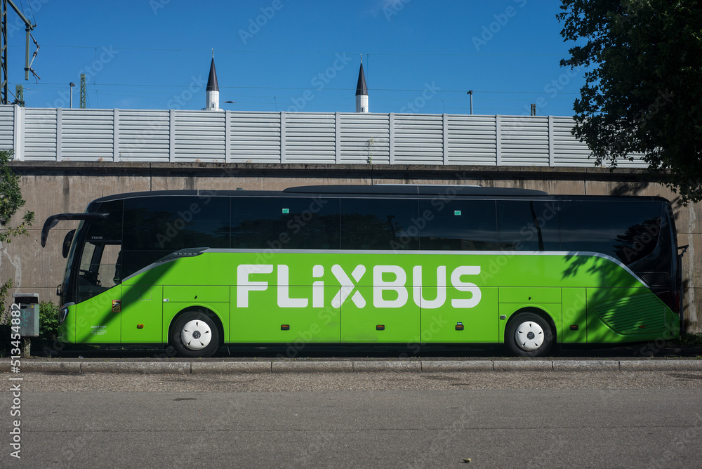 Kehl - Germany - 25 June 2022 - View of green flixbus in rton of the ...