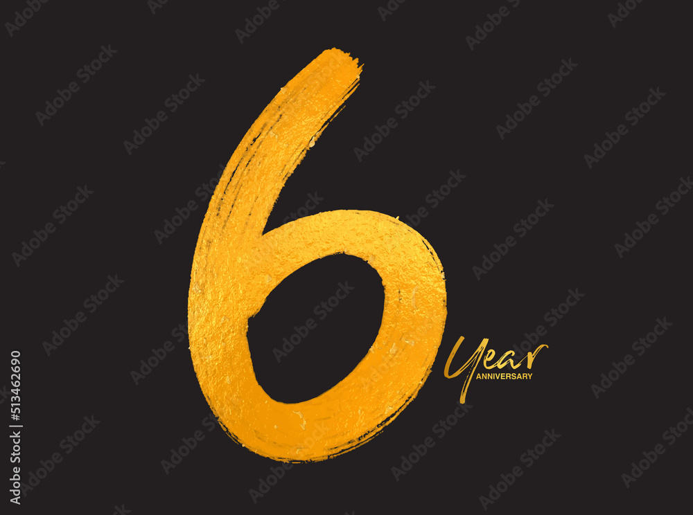 Gold 6 Years Anniversary Celebration Vector Template, 6 Years logo ...