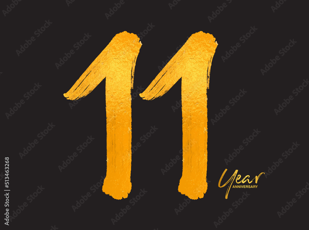 Gold 11 Years Anniversary Celebration Vector Template, 11 Years logo ...