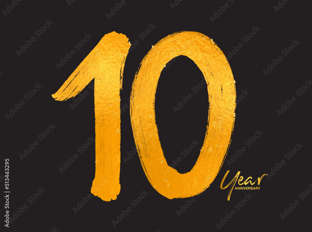 Gold 10 Years Anniversary Celebration Vector Template, 10 Years logo ...