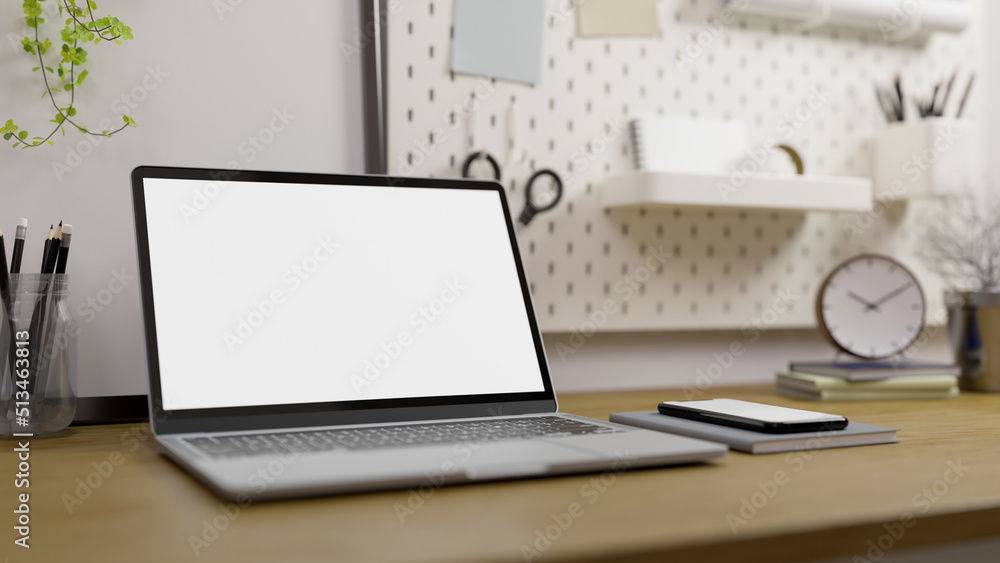 Modern high school or college student home workspace with portable ...