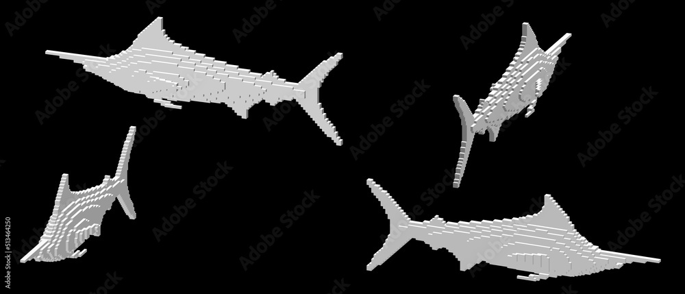 Marlin made from cubes. Voxel art. Futuristic concept. 3d Vector ...