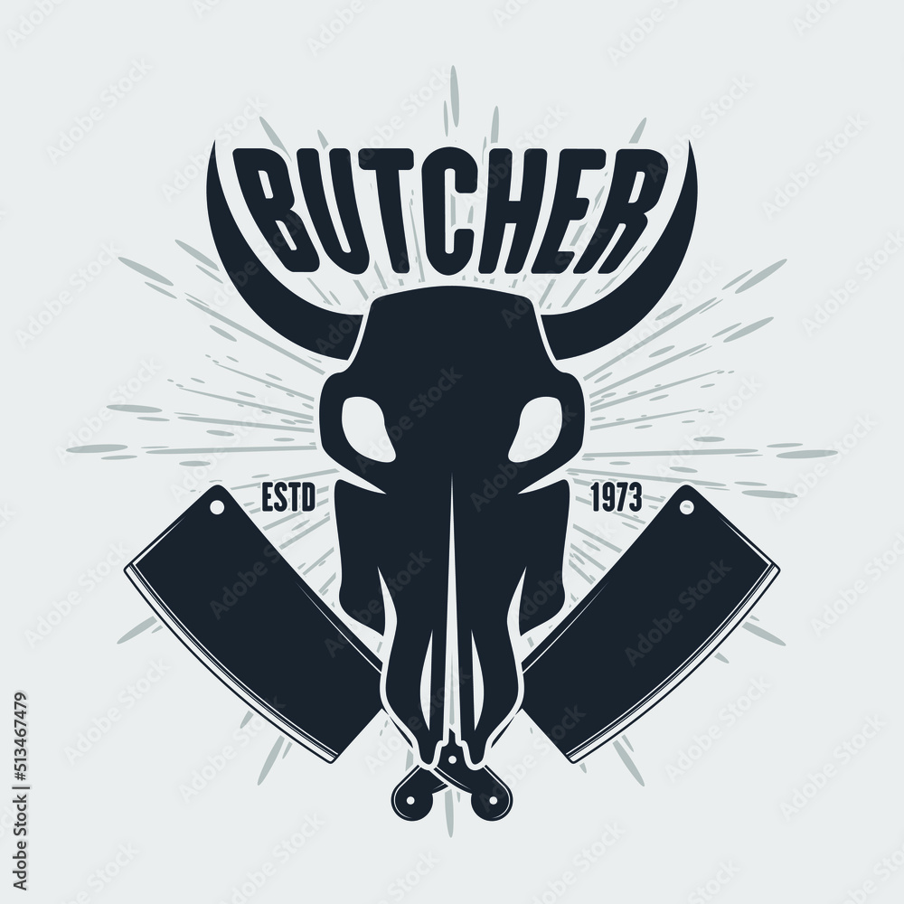 Butcher shop logo design with bull skull. Vector illustration Stock ...