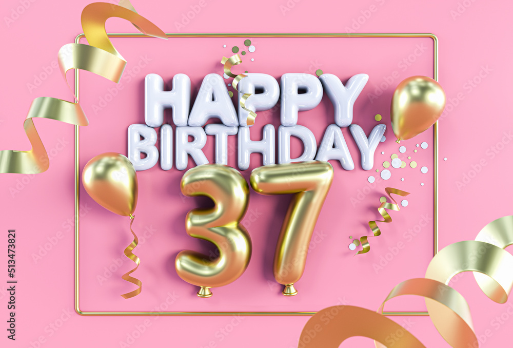 Happy Birthday 37 in Gold auf Rosa Stock Illustration | Adobe Stock