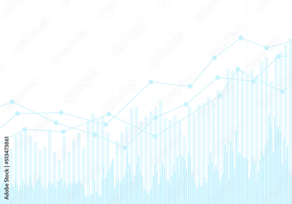 Blue stock market or financial chart with growth trend. On a white ...