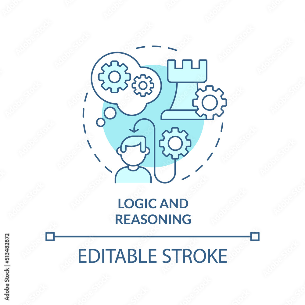 Logic and reasoning turquoise concept icon. Life skills abstract idea thin line illustration ...