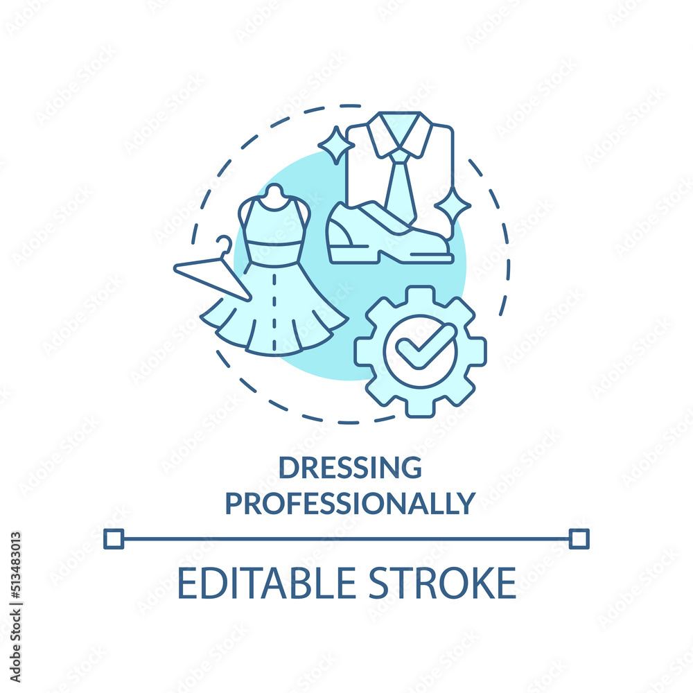 Dressing professionally turquoise concept icon. Job interview success ...