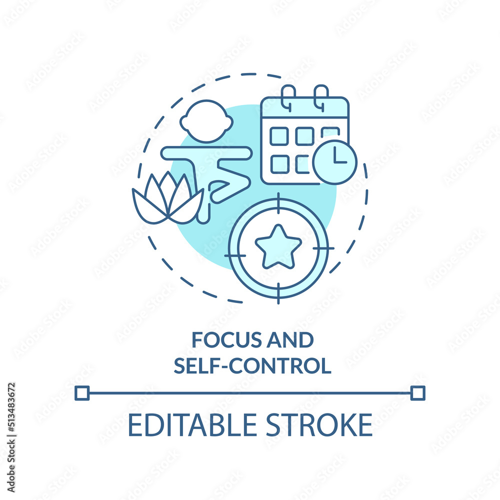 Focus and self-control turquoise concept icon. Behavior management for ...