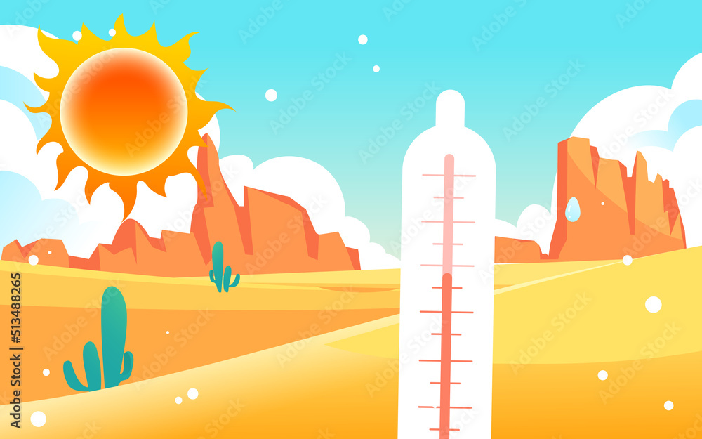 Too hot in summer character heat stroke, high temperature warning, hot ...