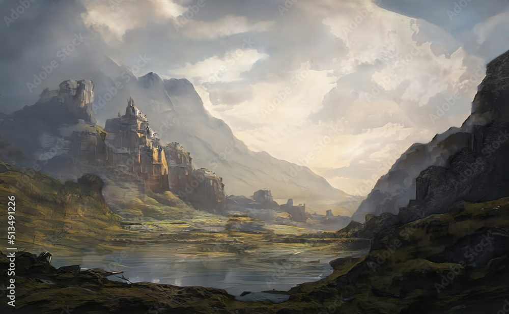 Fantastic Epic Magical Landscape of Mountains. Summer nature. Mystic ...