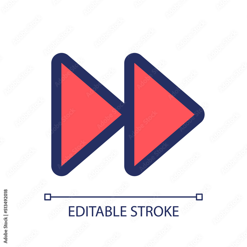 Fast forward red RGB color ui icon. Multimedia player control. Play at high speed. Simple line ...