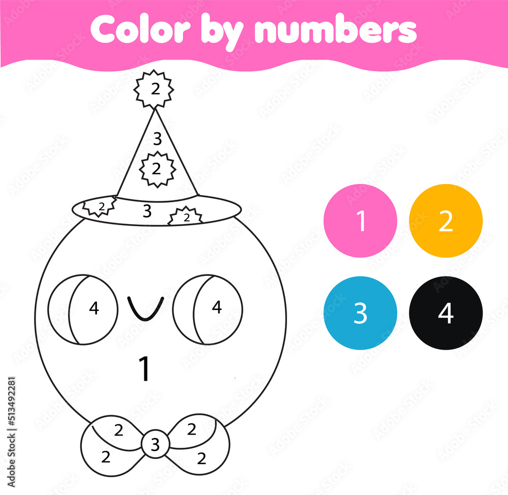 Coloring page with funny cartoon face. Color by numbers picture for ...