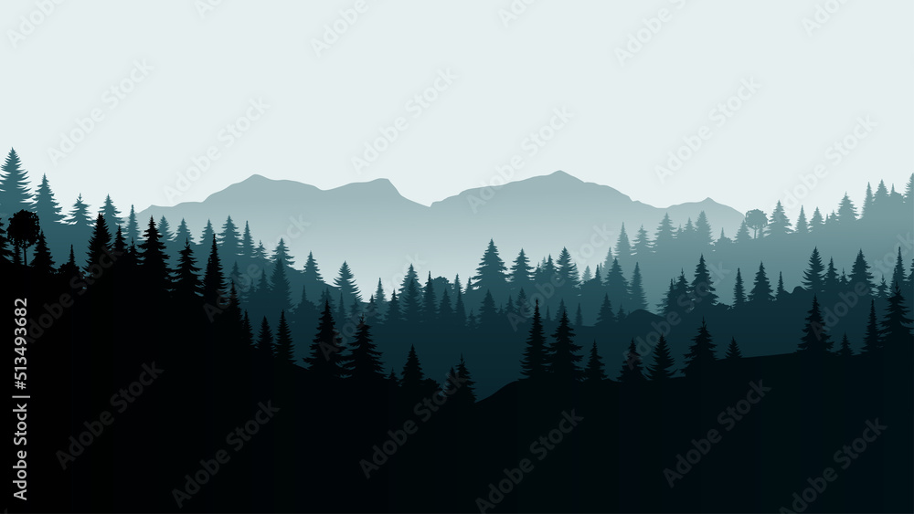 Beautiful forest. Realistic isolated vector. Landscape green trees in ...