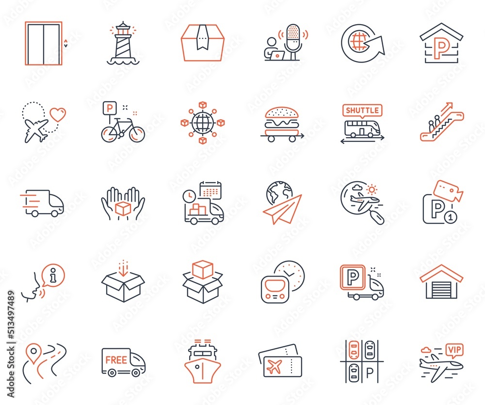 Transportation icons set. Included icon as Paper plane, Parking and ...
