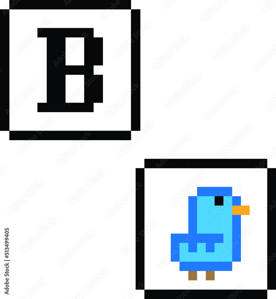 Vector illustration of pixelated letter B and BIRD alphabet card Stock ...