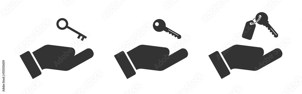 Hand with a key icon. Hand holds home keys. Flat vector illustration ...