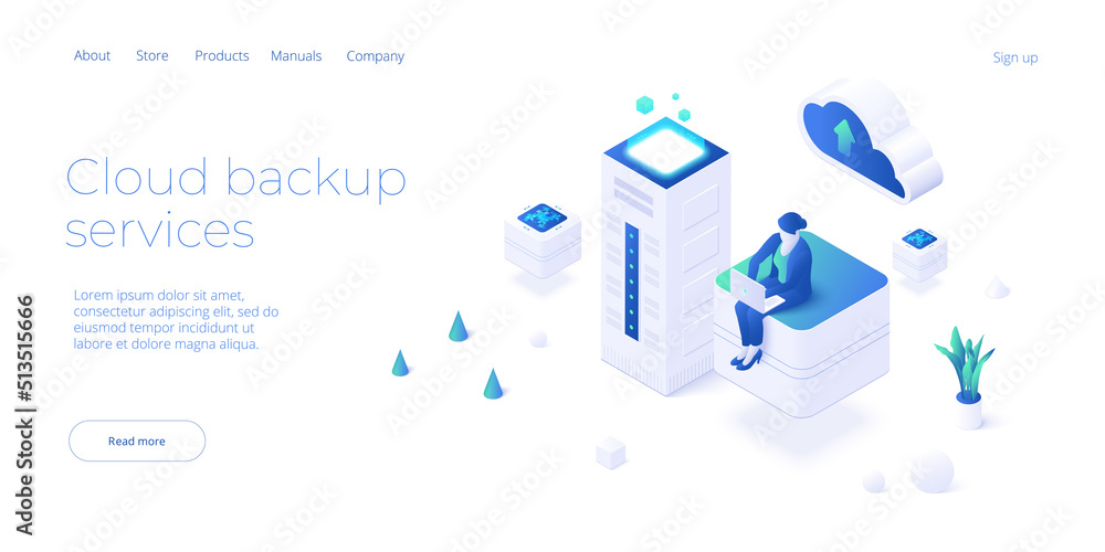 Cloud storage download isometric vector illustration. Digital service ...
