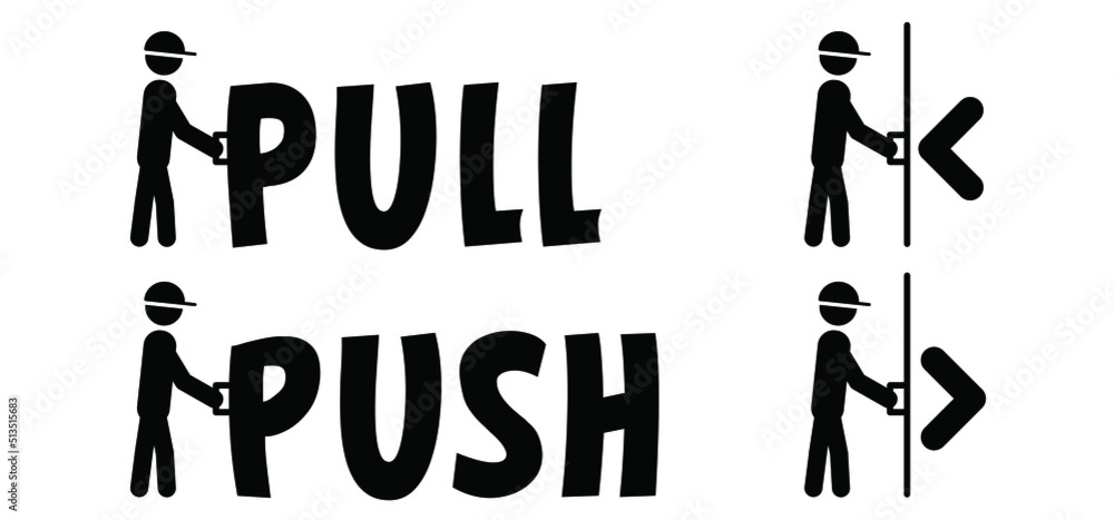 Push and pull door to open and exit icon or symbol, Stickman, stick ...