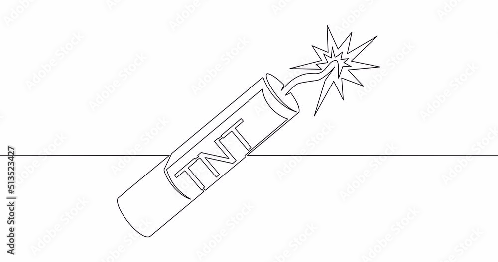 Self drawing line animation dynamite TNT with a burning wick continuous ...