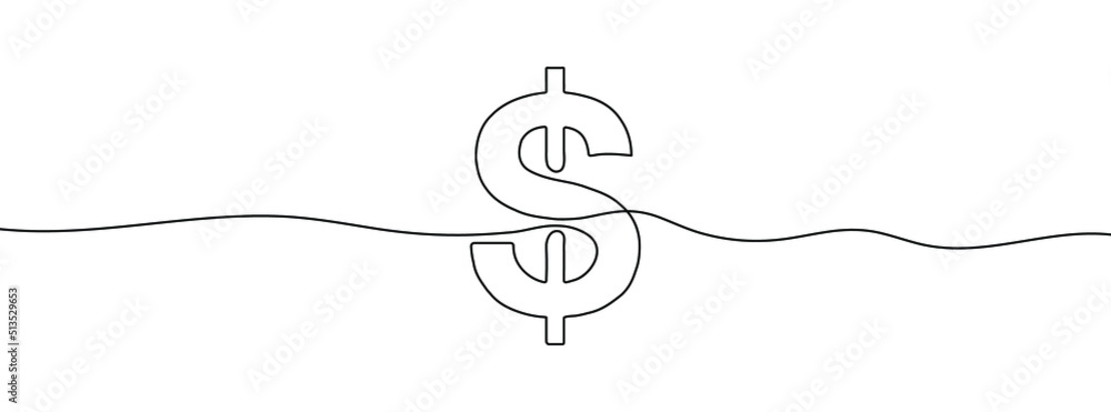 Linear background of dollar sign. One continuous line drawing of a ...