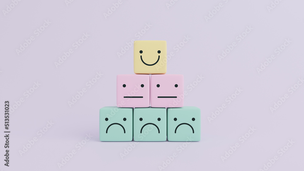 Cube stacking with positive and negative emotion, Smile face icon on ...