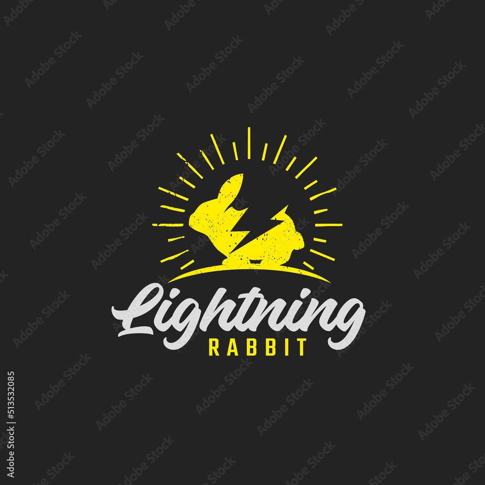 vintage retro creative rabbit illustration with lightning combination ...