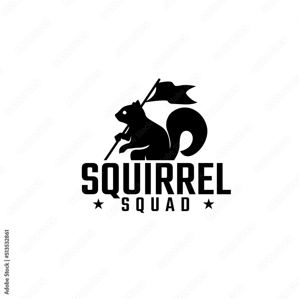 simple and modern squirrel logo, squirrel holding flag illustration ...
