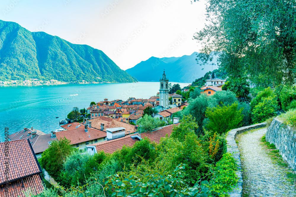 The town of Colonno, on Lake Como, and a section of the Greenway ...