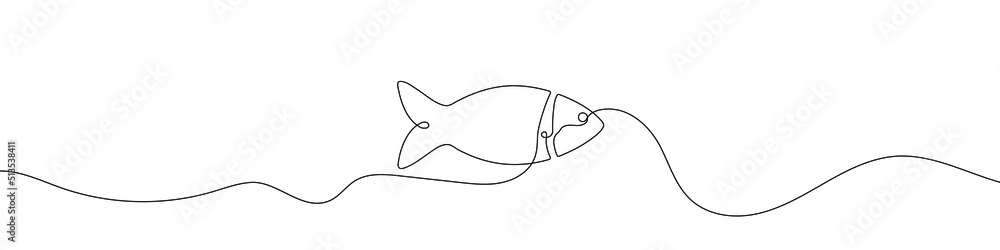 Fish line background. One continuous line drawing of fish. Vector ...