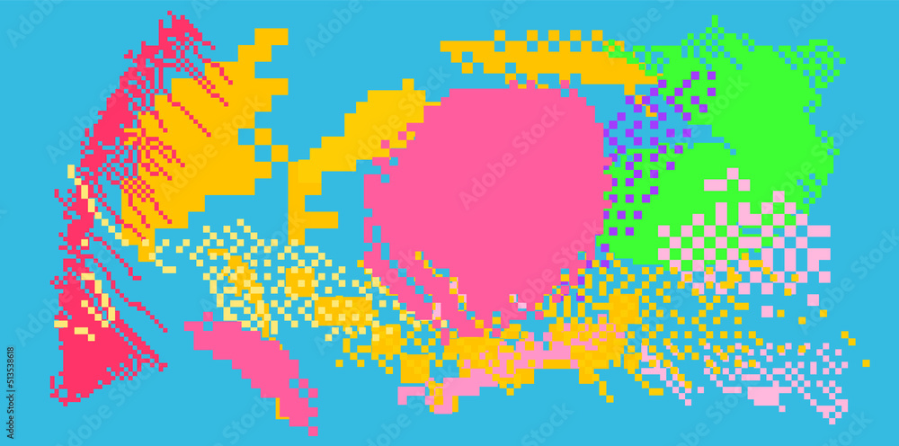 Trendy vaporwave background with pixel art chaotic composition. Concept ...