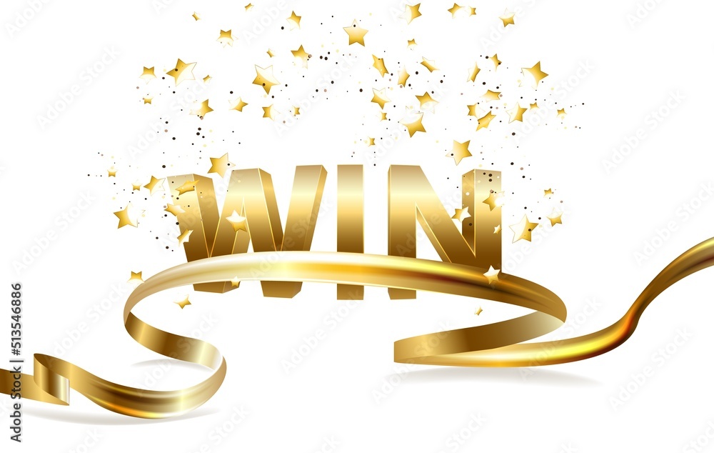 Celebration of win on falling down confetti background. Winning vector ...