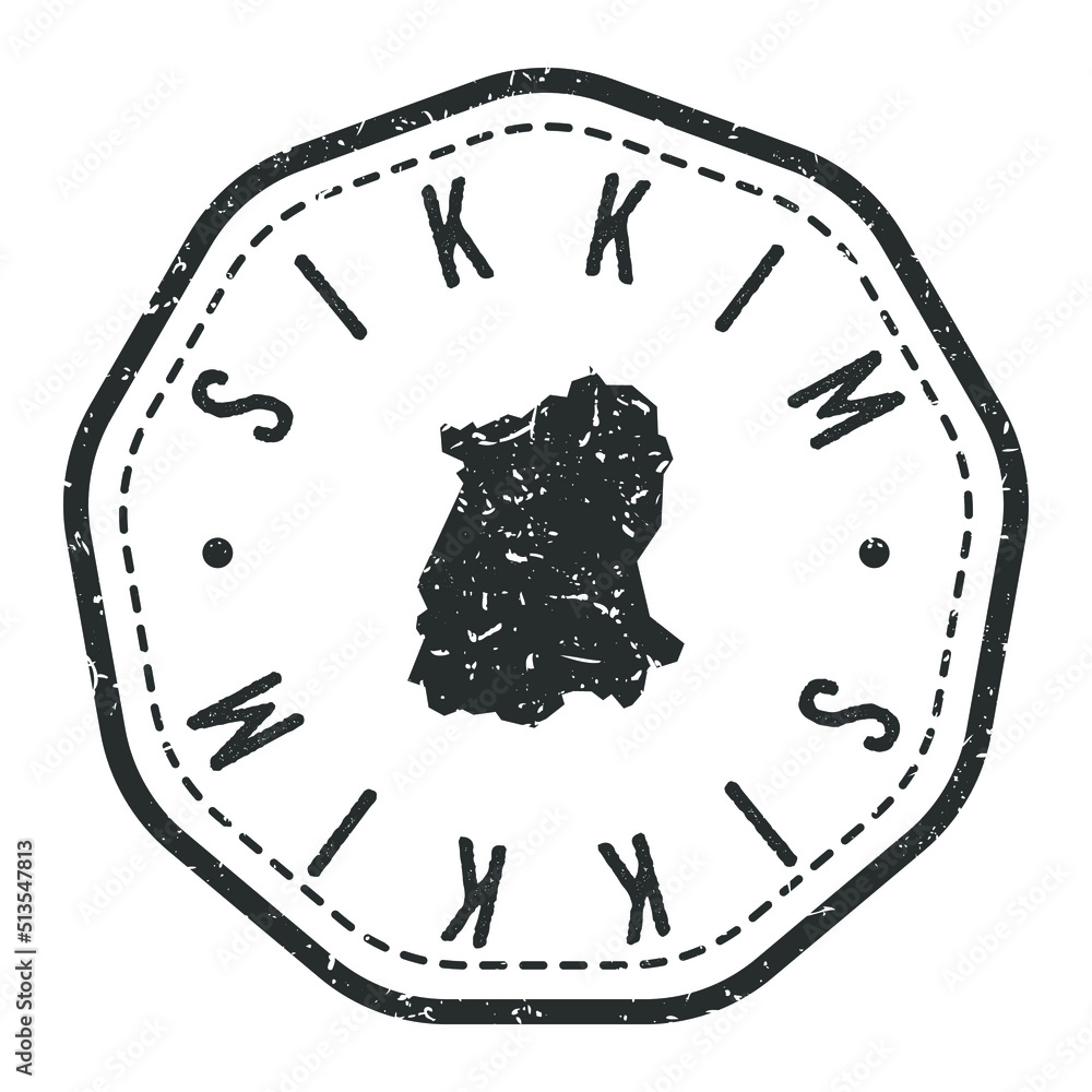 Sikkim, India Map Stamp Retro Postmark. Silhouette Postal Passport ...