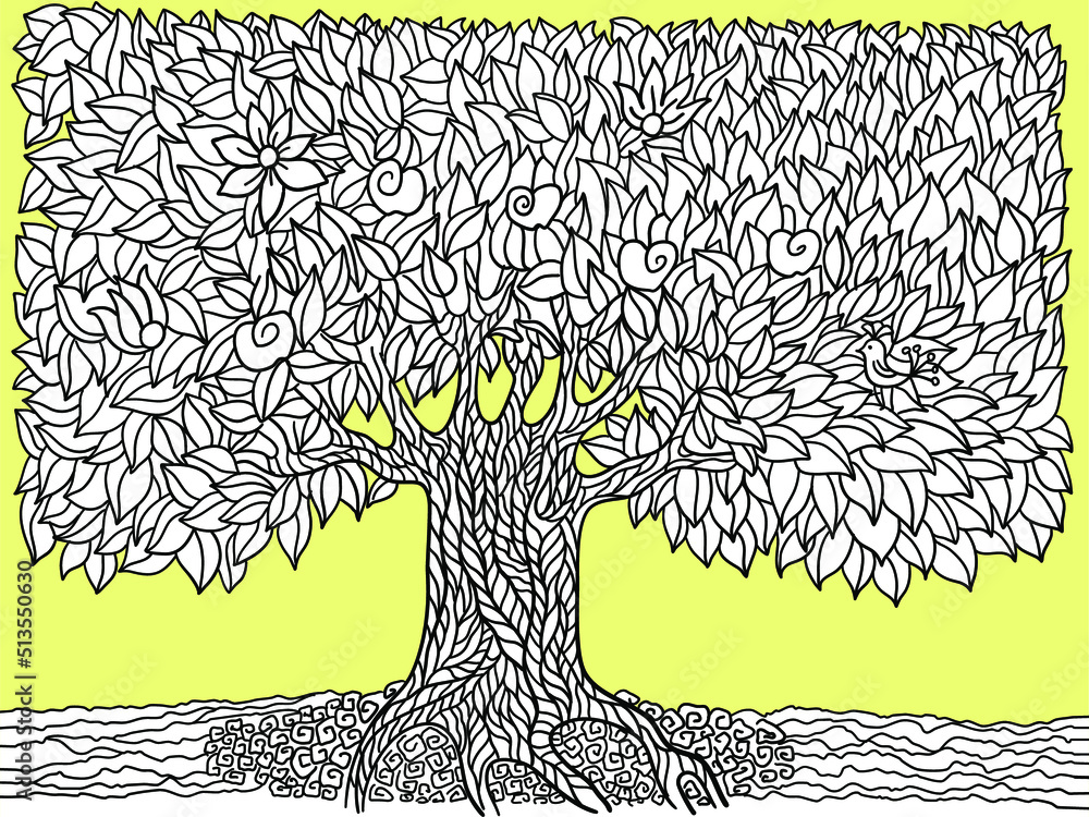 Hand drawn doodle big tree use for coloring isolated illustration ...