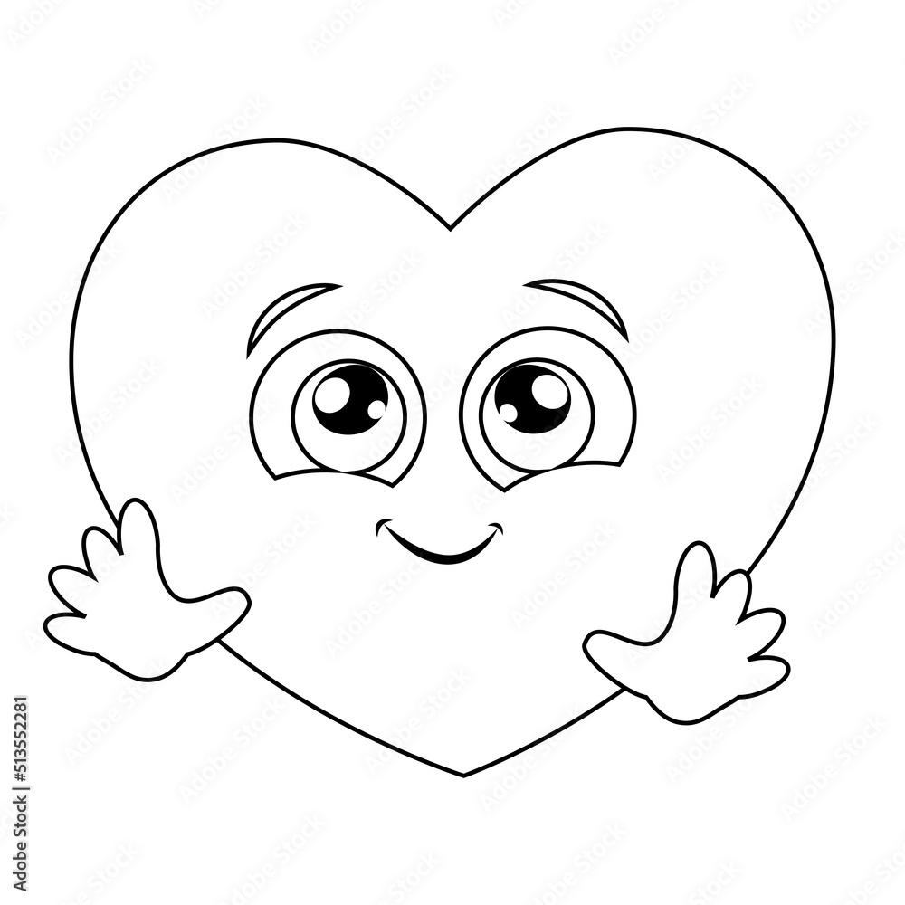 Vector Funny heart for kids coloring book. Line Art Drawing For Kids ...