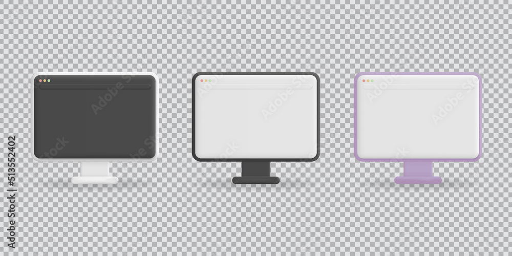 Desktop computer with web browser on transparent background. Vector ...
