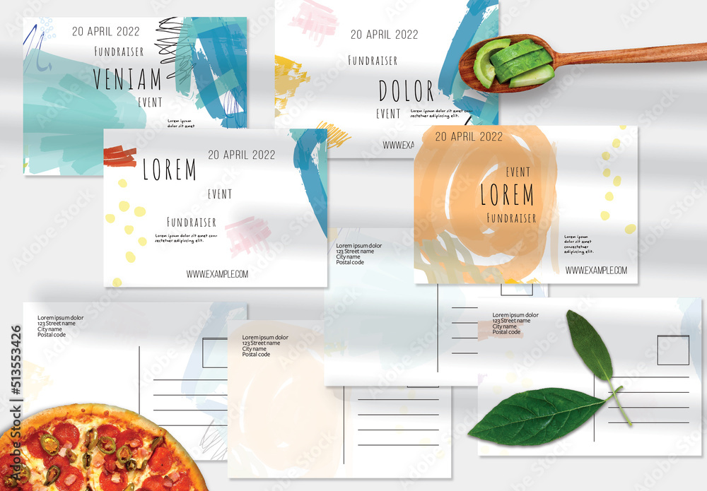 Postcard Layout with Bright Abstract Strokes for Universal Fundraiser ...