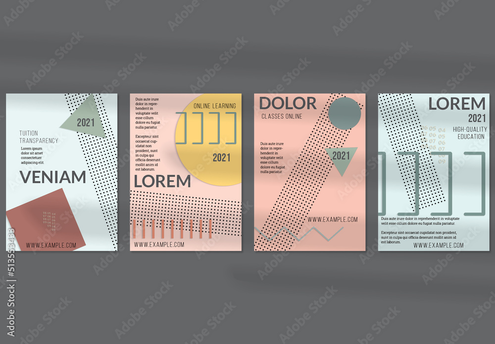 Flyer Layout with Paper Cut Layered Simple Geometric Shapes Stock ...