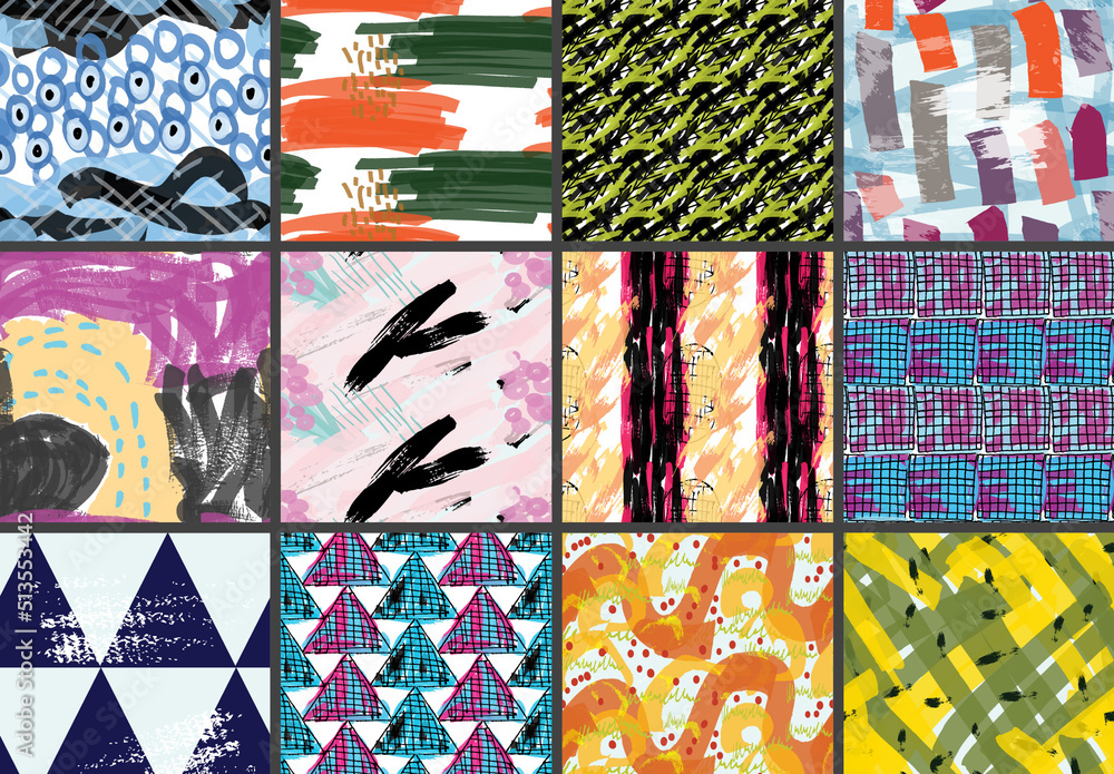 Seamless Pattern Set with Marker Brush Doodle and Strokes Stock ...