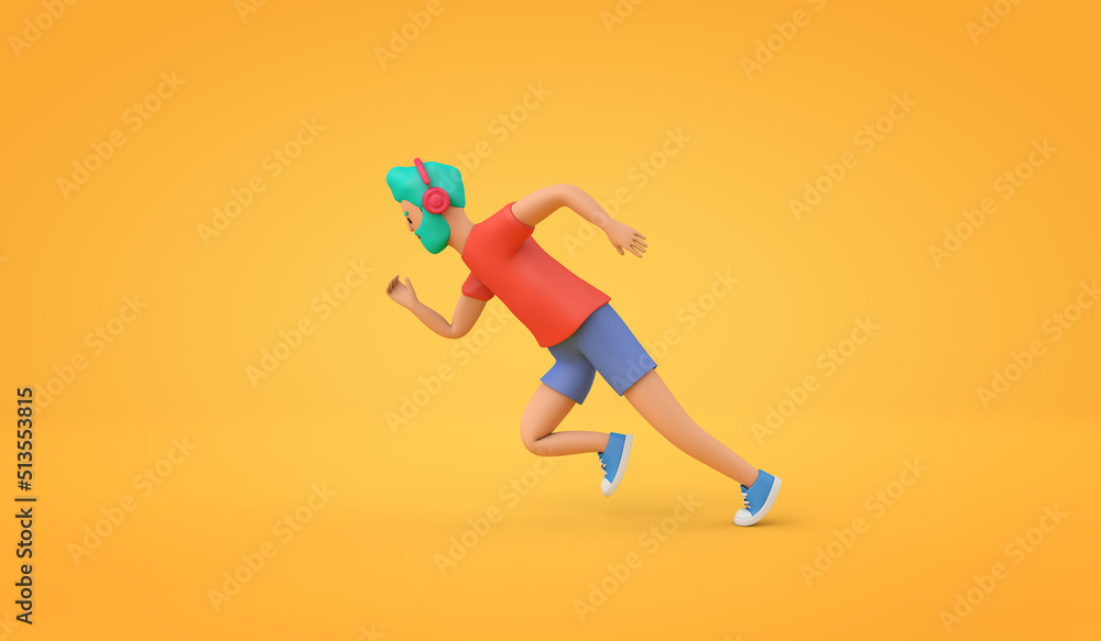 Male cartoon style character in a sprinting position. 3D rendering ...
