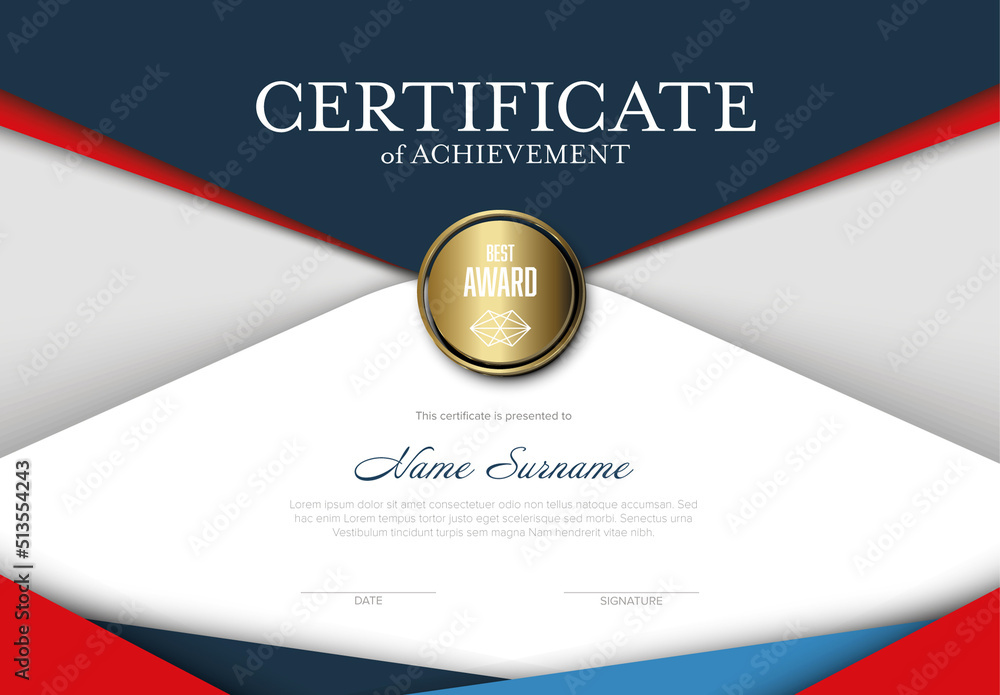 Modern Certificate Layout with Blue and Red Stripes Stock Template ...